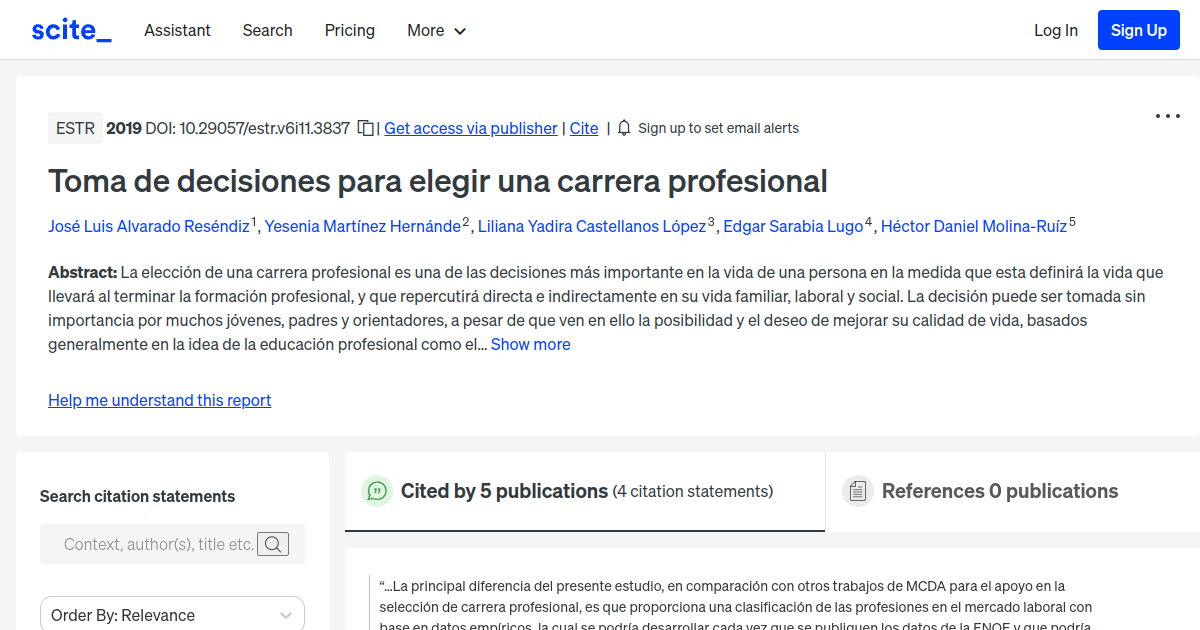 Toma de decisiones para elegir una carrera profesional - [scite report]