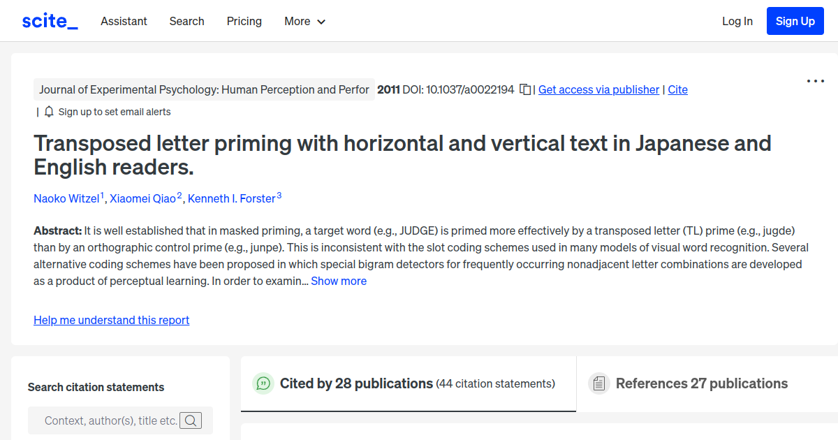 Transposed letter priming with horizontal and vertical text in Japanese and English readers.