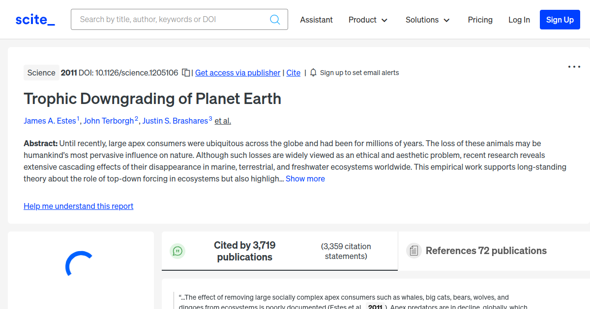 Trophic Downgrading Of Planet Earth [scite Report]