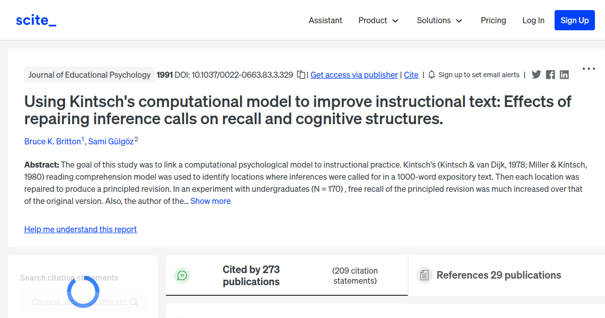 Using Kintsch's computational model to improve instructional text ... Using Kintsch's computational model to improve instructional text ...