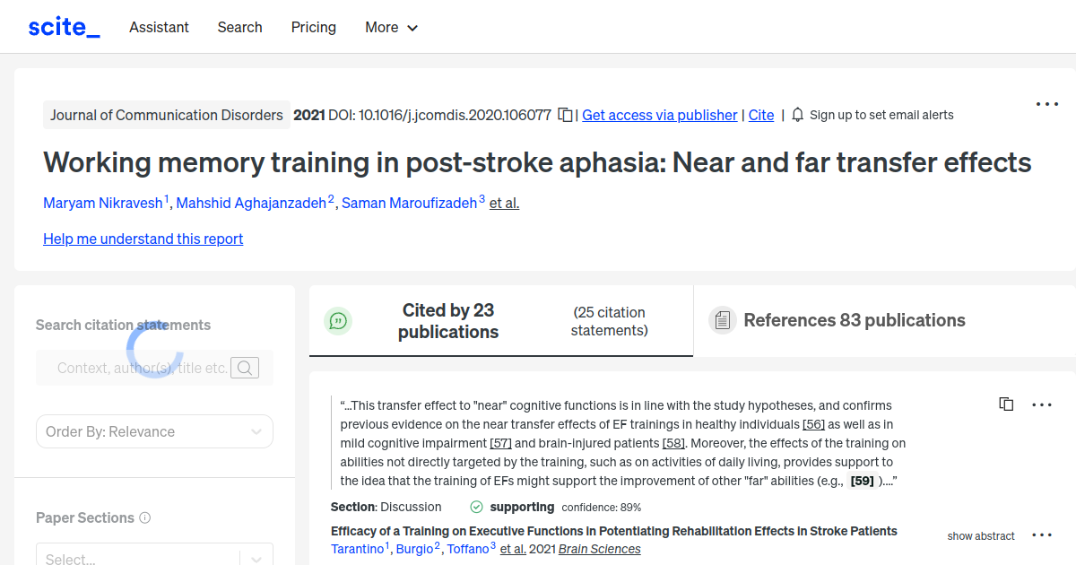 Working memory training in post-stroke aphasia: Near and far transfer ...