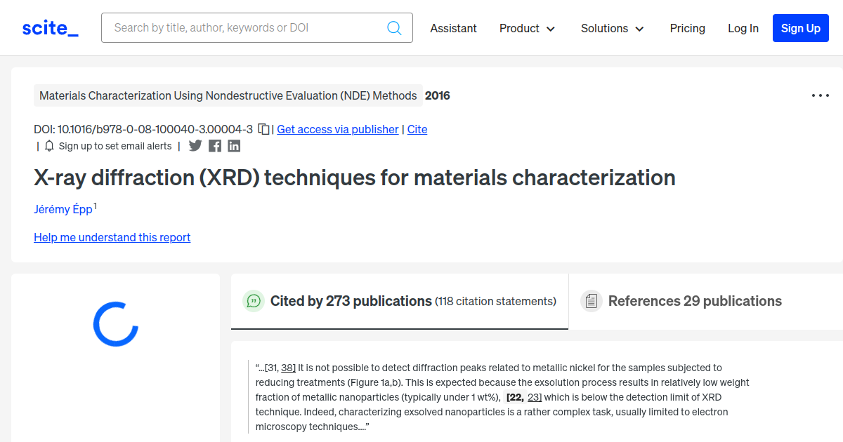 X Ray Diffraction Xrd Techniques For Materials Characterization [scite Report]