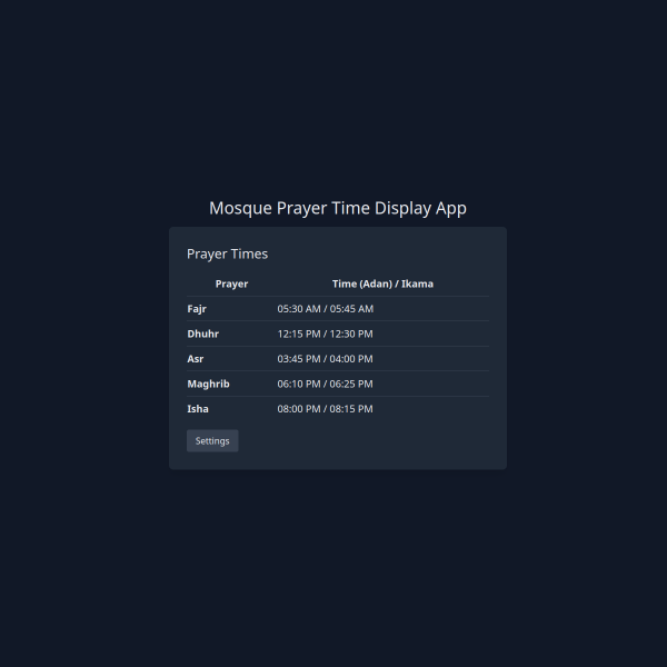 Mosque Prayer Time Display App