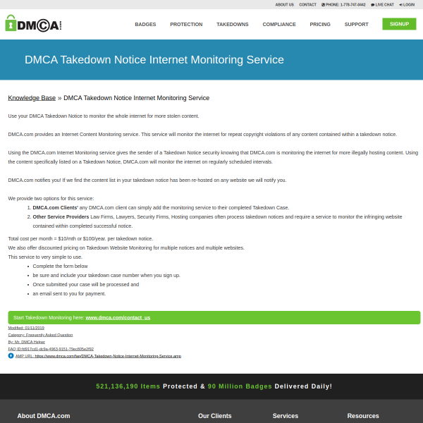 DMCA Takedown Notice Internet Monitoring Service