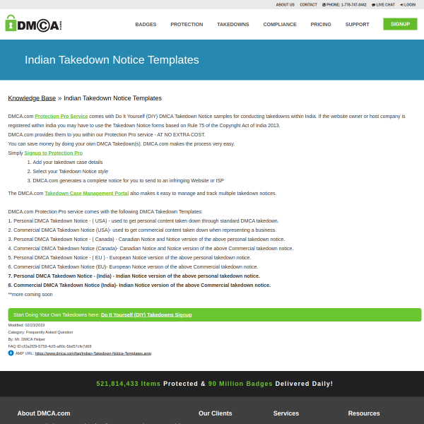 Indian Takedown Notice Templates