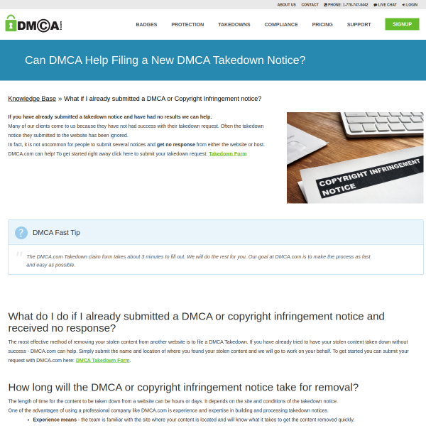 What if I already submitted a DMCA or Copyright Infringement notice?