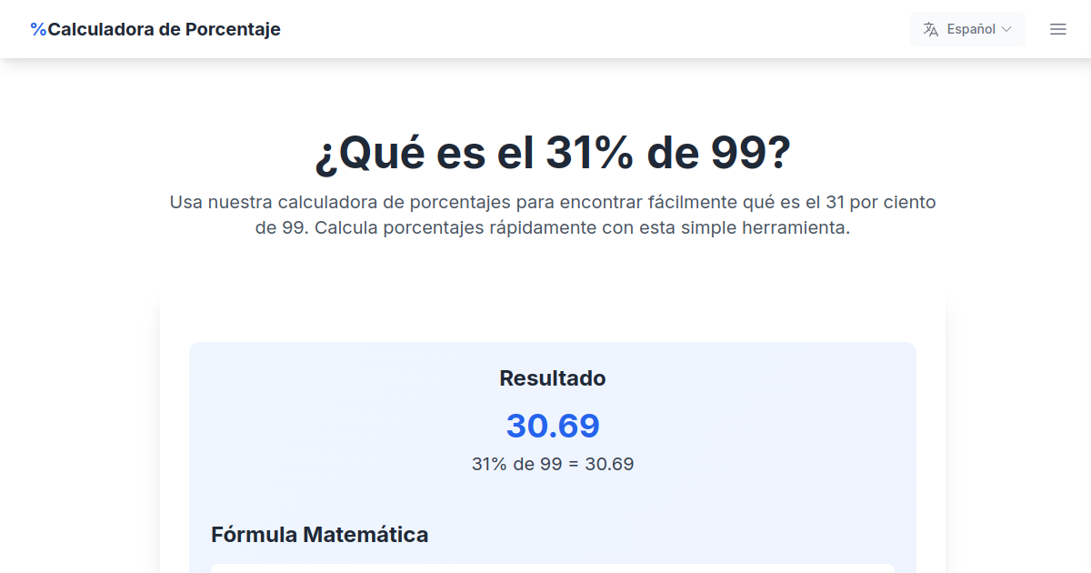 ¿Cuánto es el 31% de 99? | Cómo Calcular Porcentajes – Use Nuestra ...