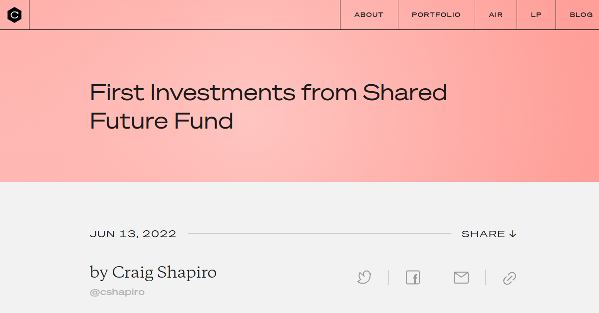 First Investments from Shared Future Fund · Collab Fund