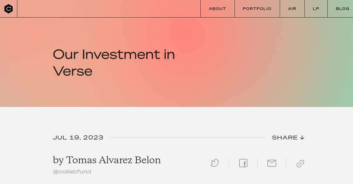 Our Investment in Verse · Collab Fund