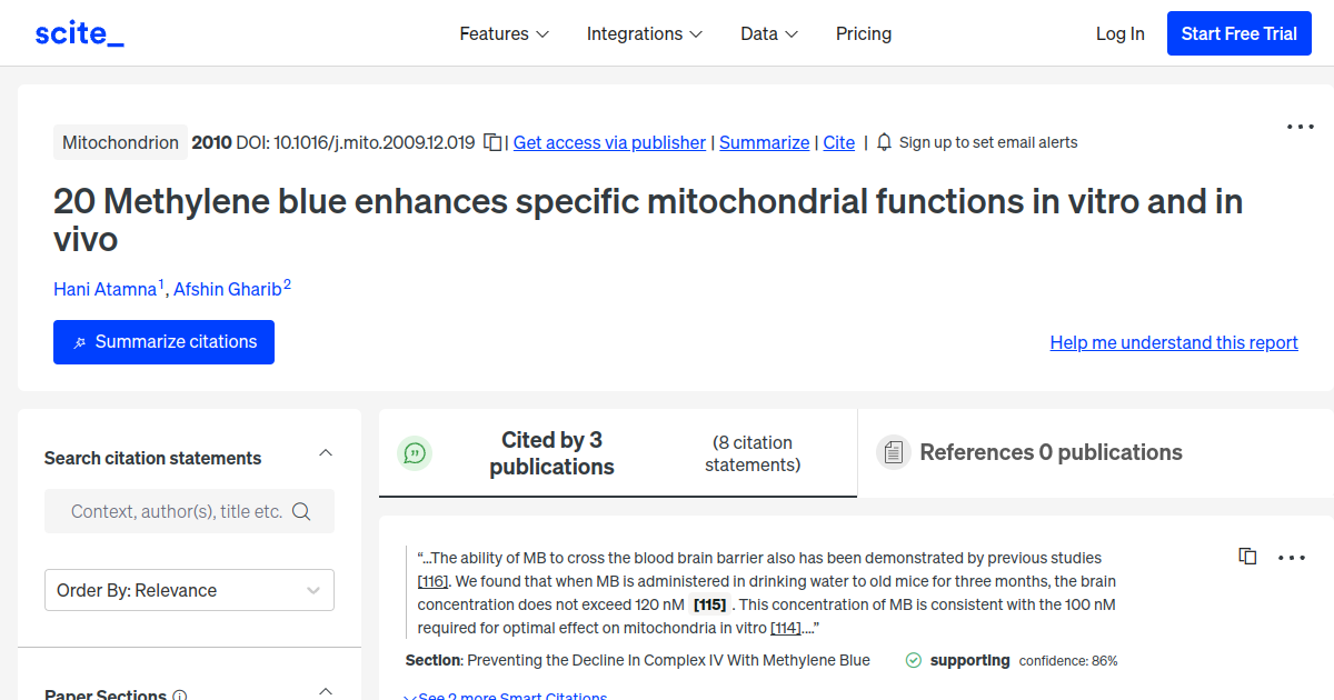 20 Methylene blue enhances specific mitochondrial functions in vitro ...