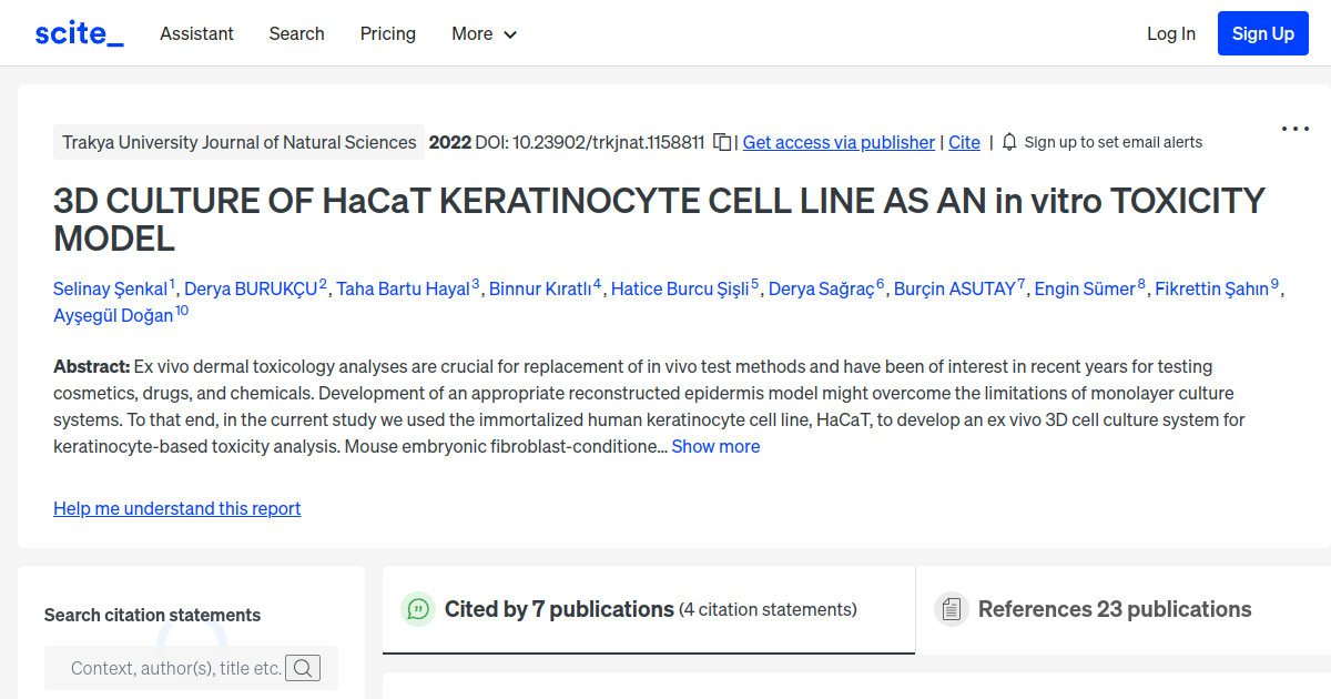 3D CULTURE OF HaCaT KERATINOCYTE CELL LINE AS AN in vitro TOXICITY MODEL