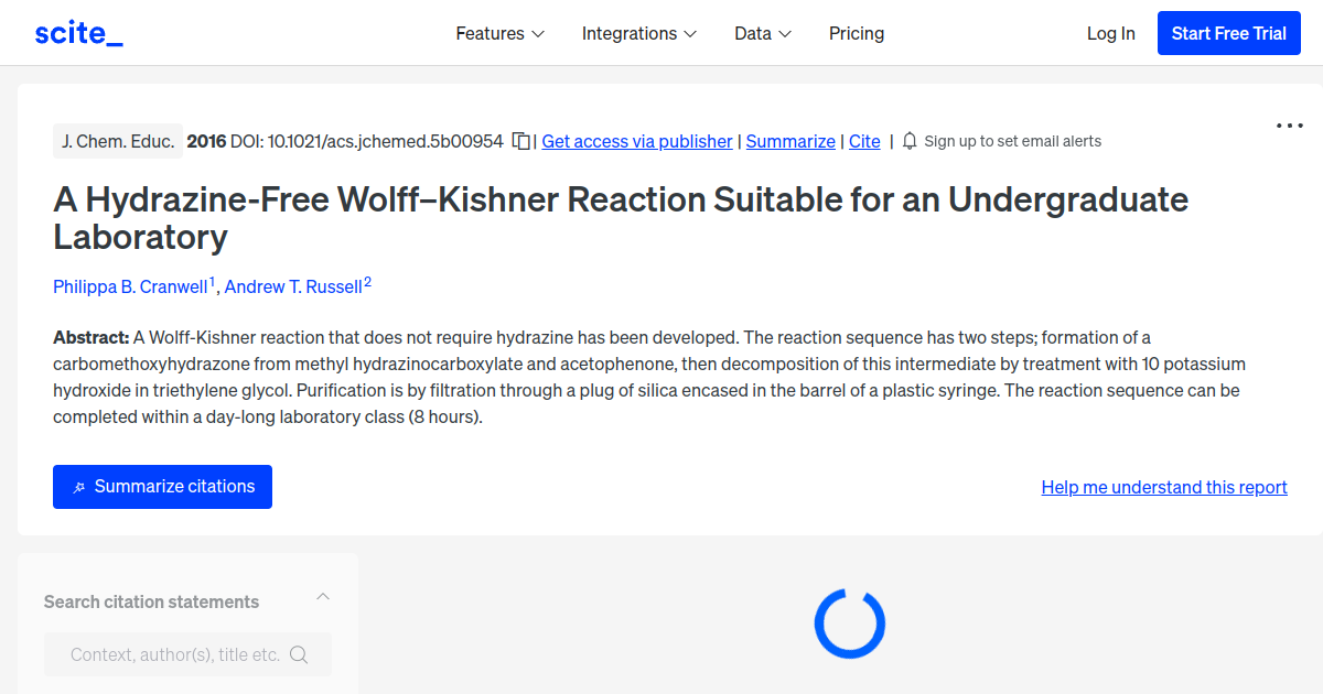 A Hydrazine-Free Wolff–Kishner Reaction Suitable for an Undergraduate ...