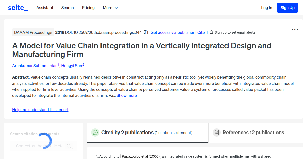 A Model for Value Chain Integration in a Vertically Integrated Design ...