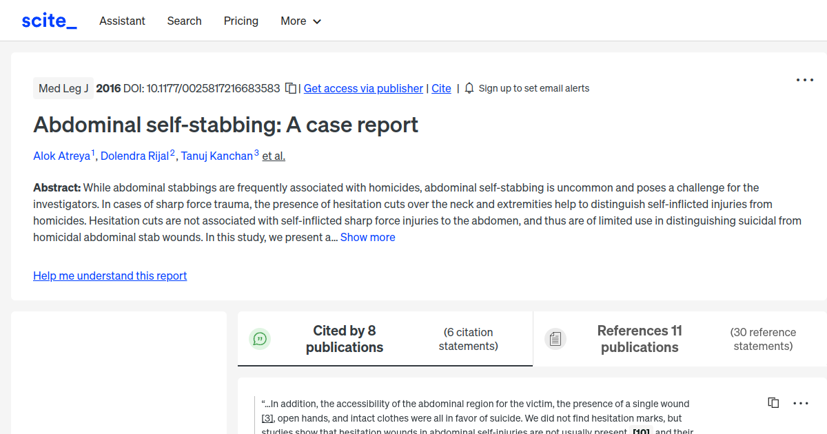 Abdominal self-stabbing: A case report - [scite report]