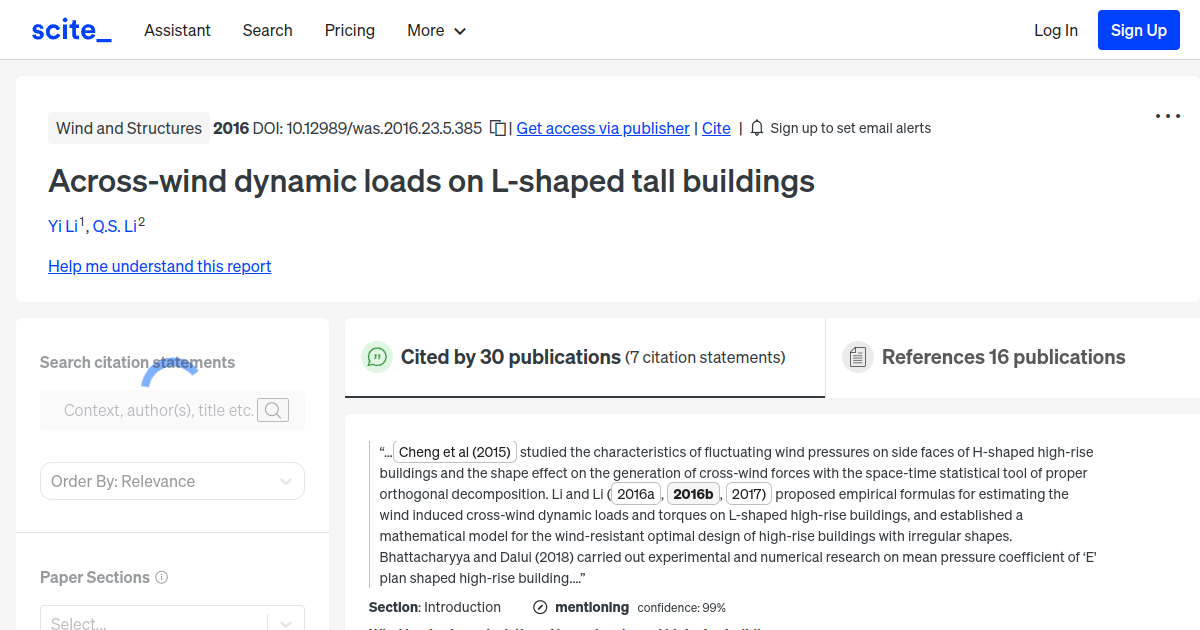 Across-wind dynamic loads on L-shaped tall buildings - [scite report]