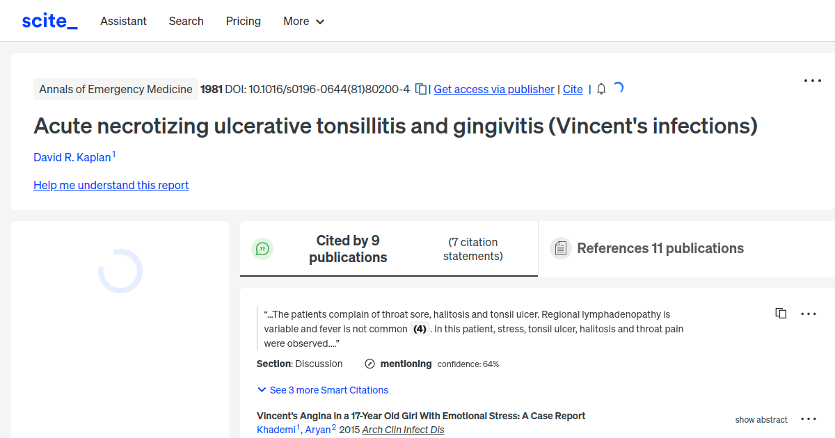 Acute necrotizing ulcerative tonsillitis and gingivitis (Vincent's ...