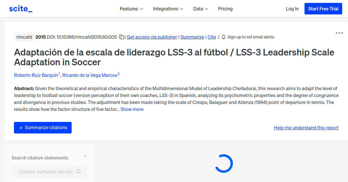 Adaptación de la escala de liderazgo LSS-3 al fútbol / LSS-3 Leadership ...
