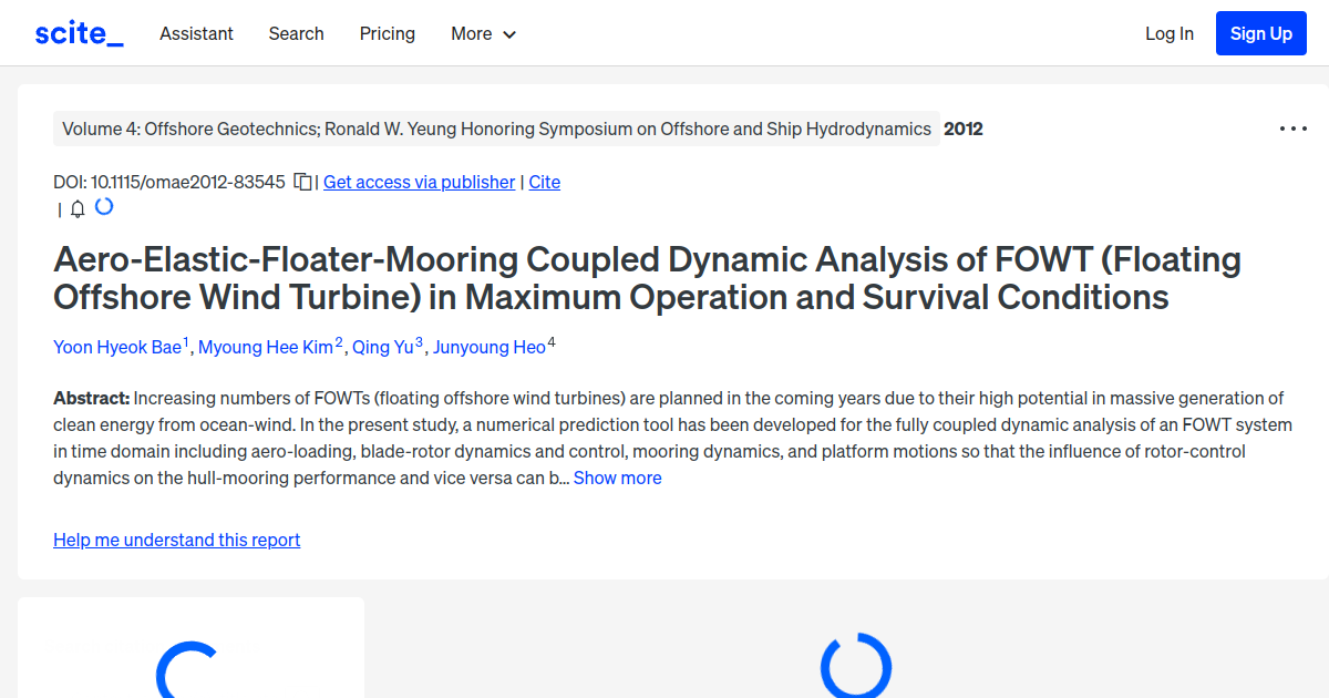 [citation report] Aero-Elastic-Floater-Mooring Coupled Dynamic Analysis ...