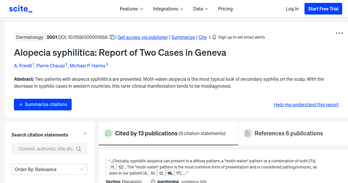 Alopecia syphilitica: Report of Two Cases in Geneva