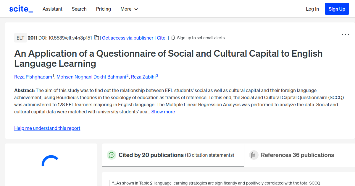 An Application of a Questionnaire of Social and Cultural Capital to ...