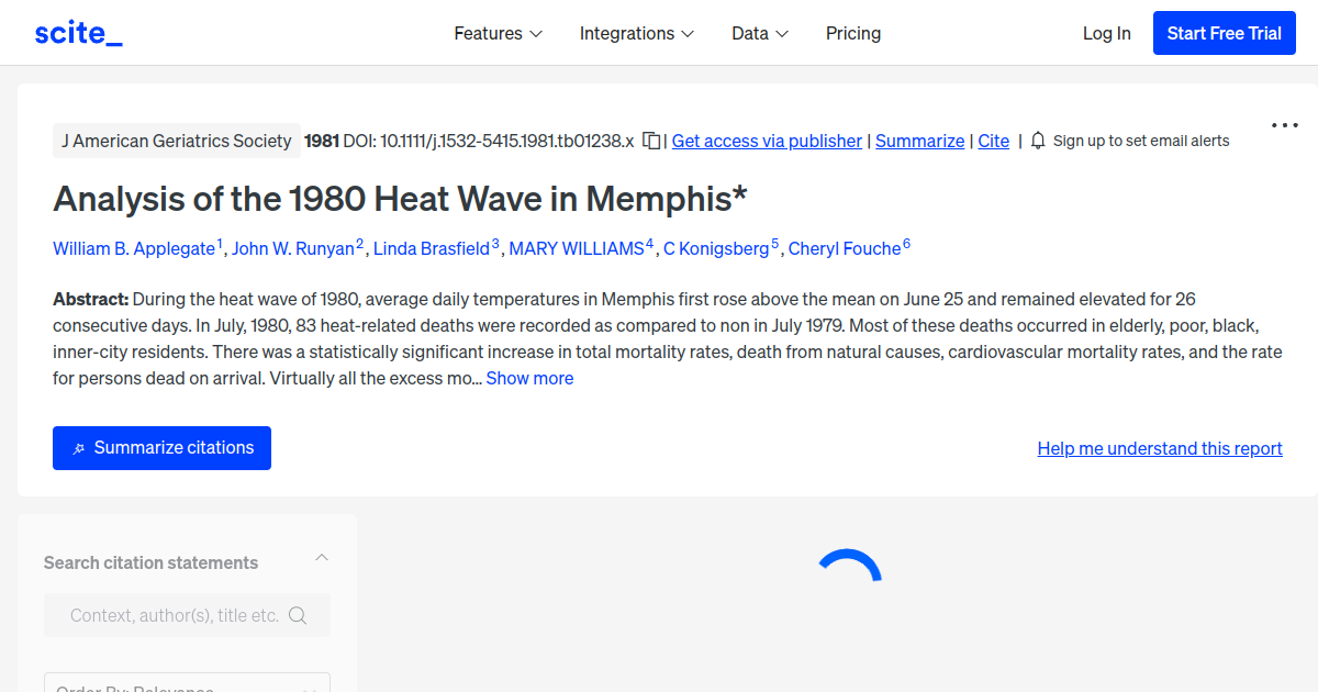 Analysis of the 1980 Heat Wave in Memphis* - [scite report]