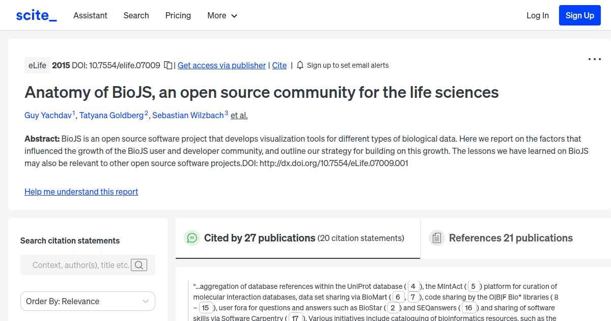 Anatomy of BioJS, an open source community for the life sciences ...