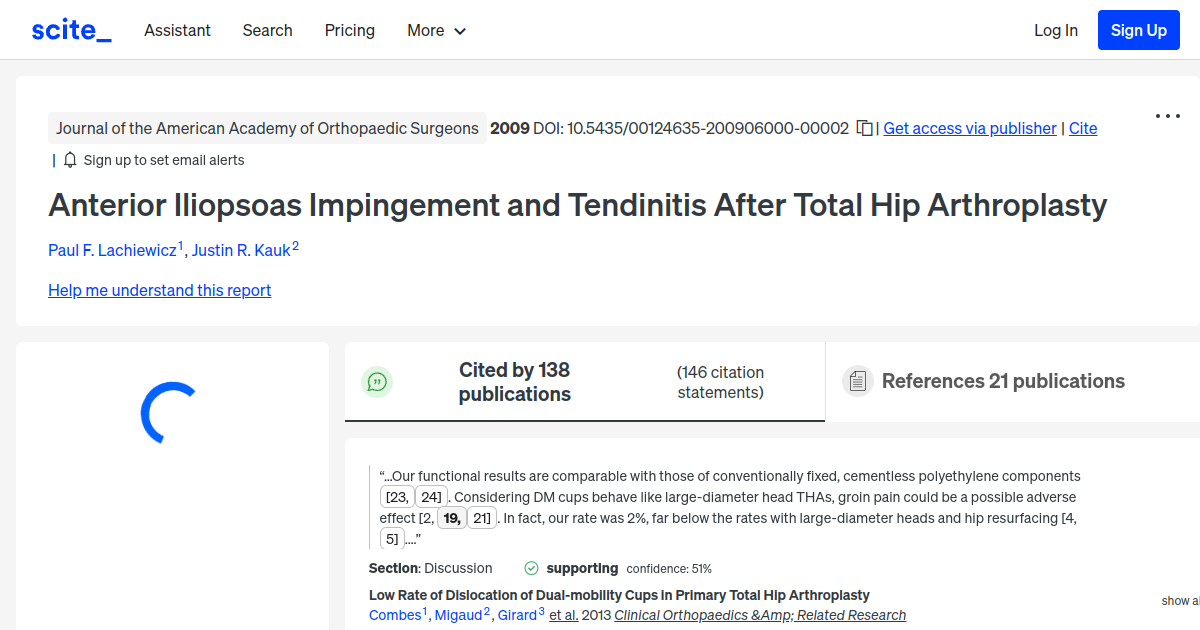 Anterior Iliopsoas Impingement and Tendinitis After Total Hip ...