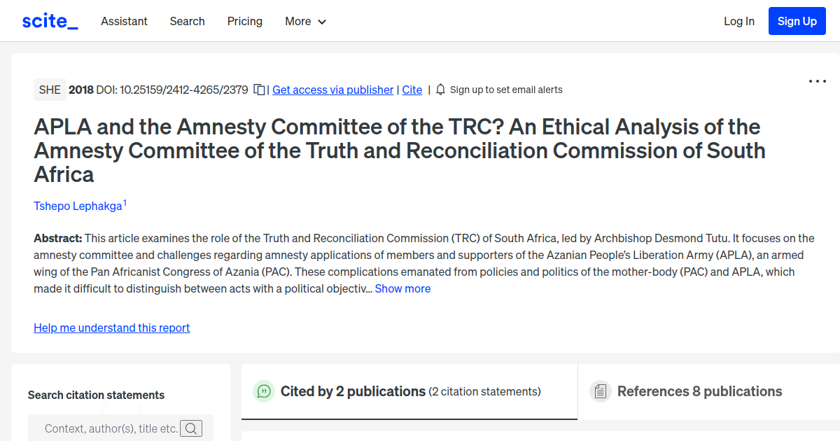 APLA and the Amnesty Committee of the TRC? An Ethical Analysis of the ...