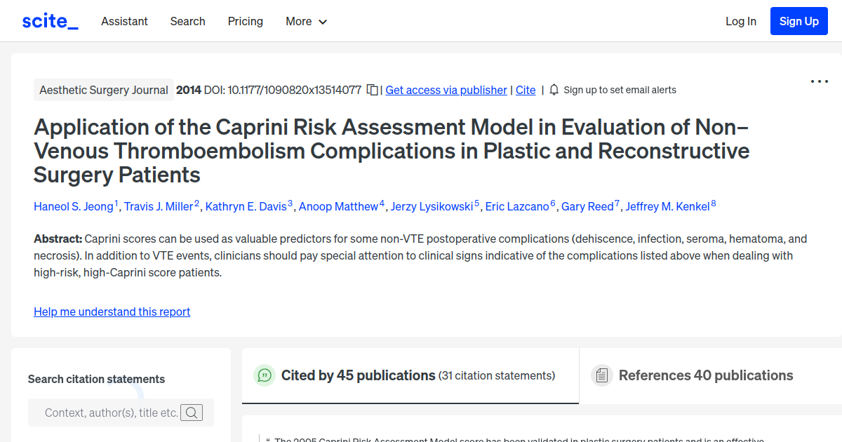 Application of the Caprini Risk Assessment Model in Evaluation of Non ...
