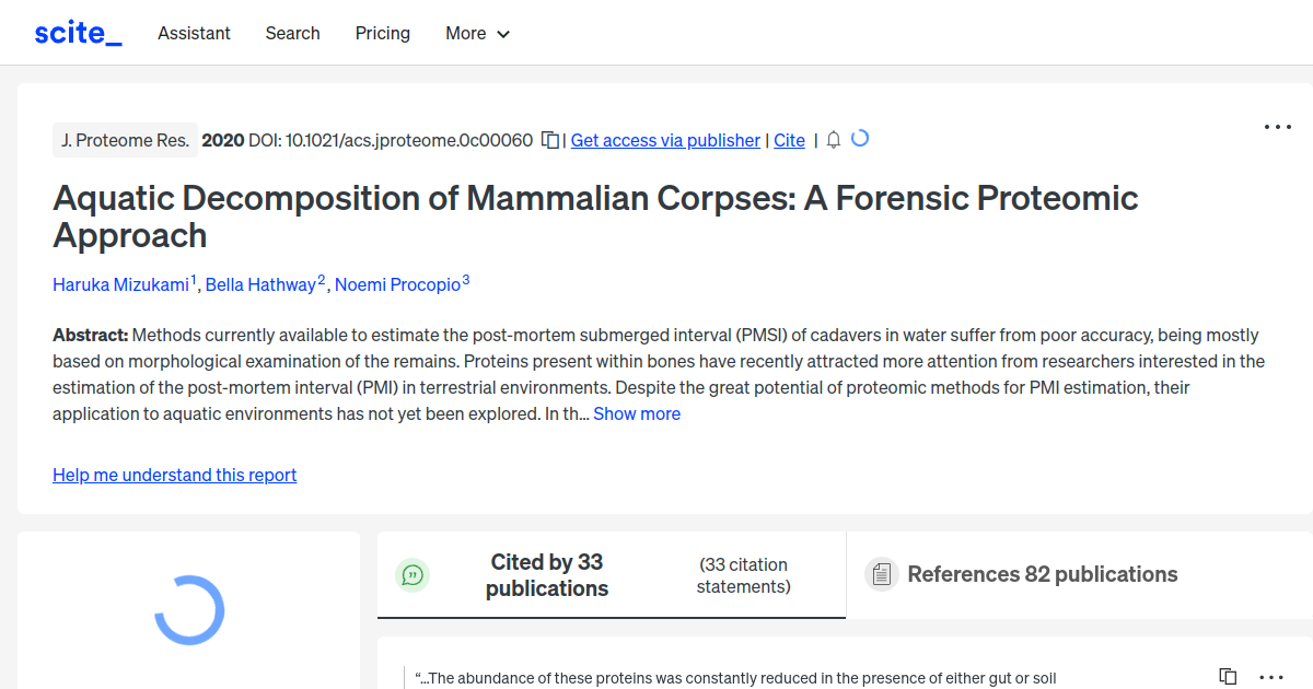 Aquatic Decomposition of Mammalian Corpses: A Forensic Proteomic ...