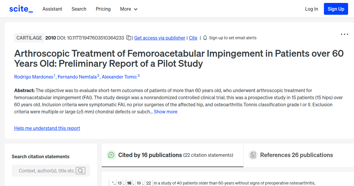 Arthroscopic Treatment of Femoroacetabular Impingement in Patients over ...