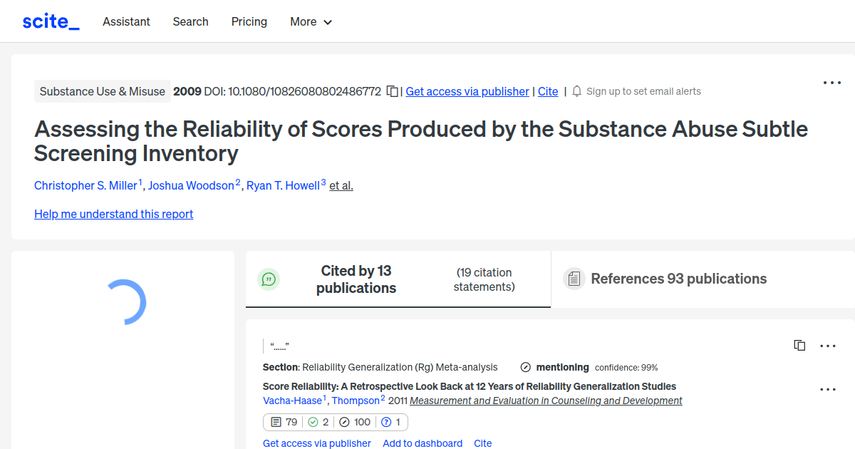 Assessing the Reliability of Scores Produced by the Substance Abuse ...