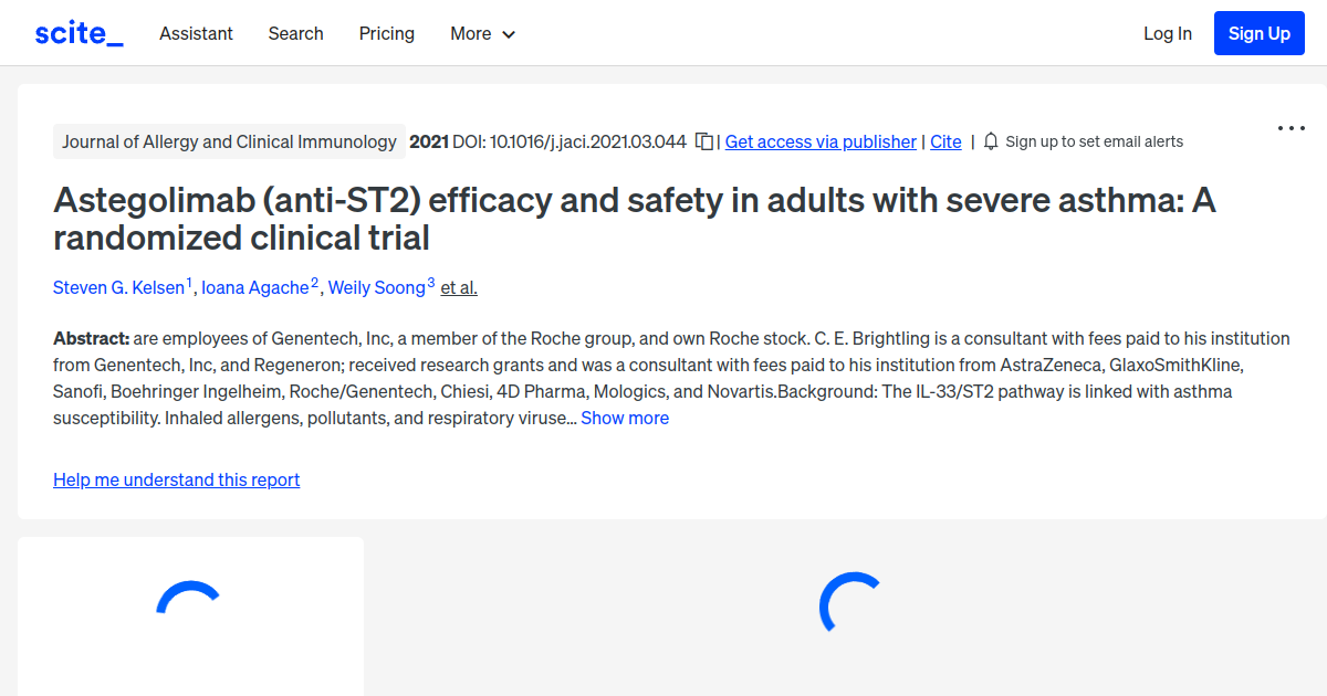 Astegolimab (anti-ST2) efficacy and safety in adults with severe asthma ...