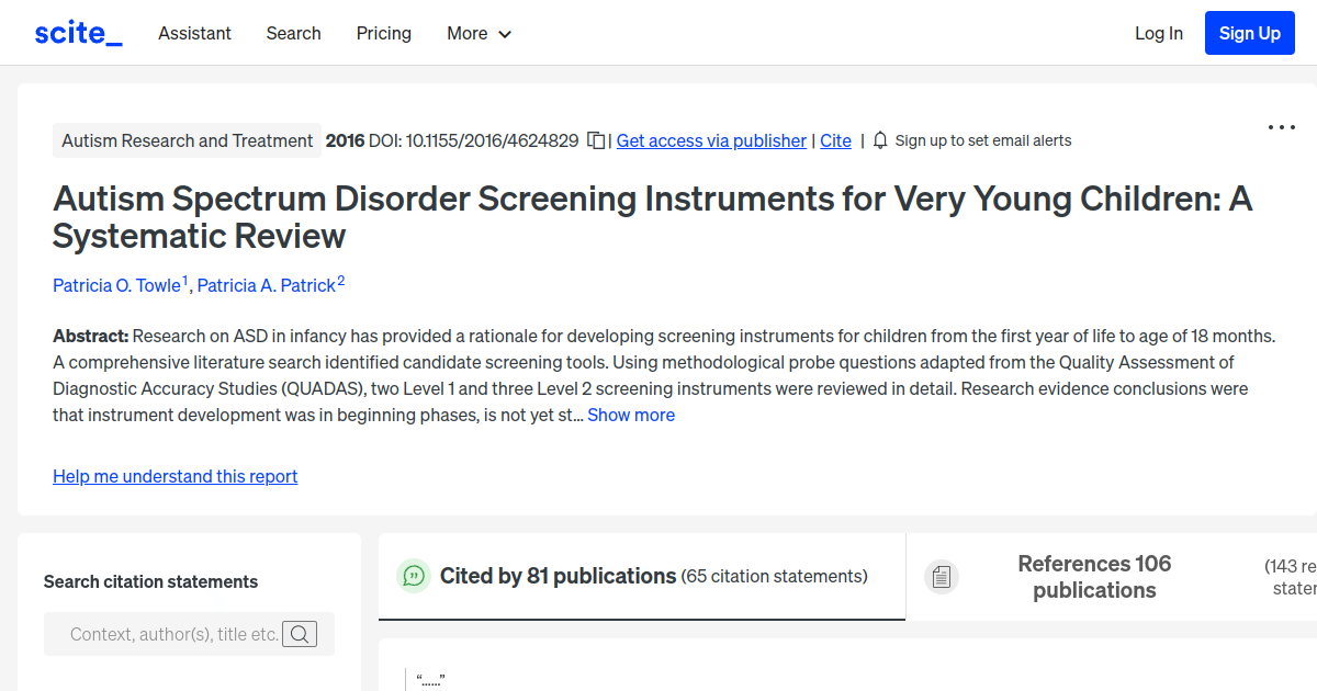 Autism Spectrum Disorder Screening Instruments for Very Young Children ...