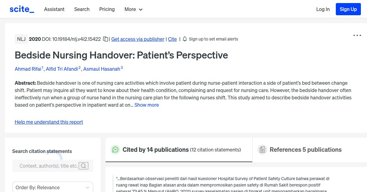 Bedside Nursing Handover: Patient’s Perspective - [scite report]