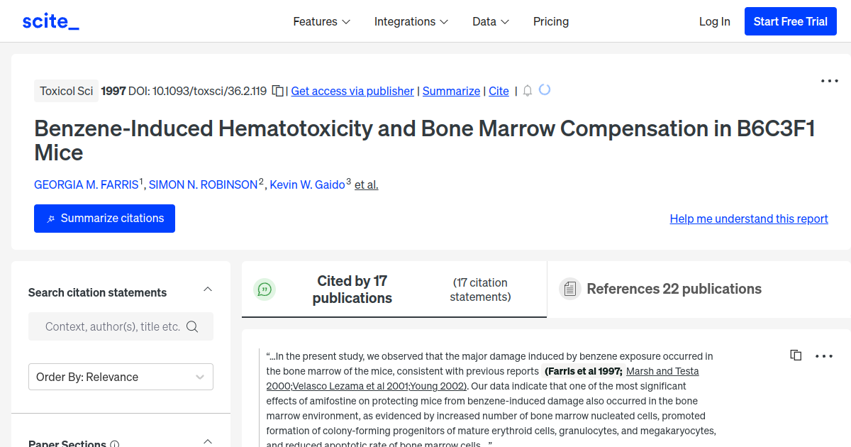 Benzene-Induced Hematotoxicity and Bone Marrow Compensation in B6C3F1 Mice