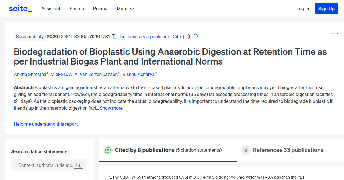 Biodegradation of Bioplastic Using Anaerobic Digestion at Retention ...