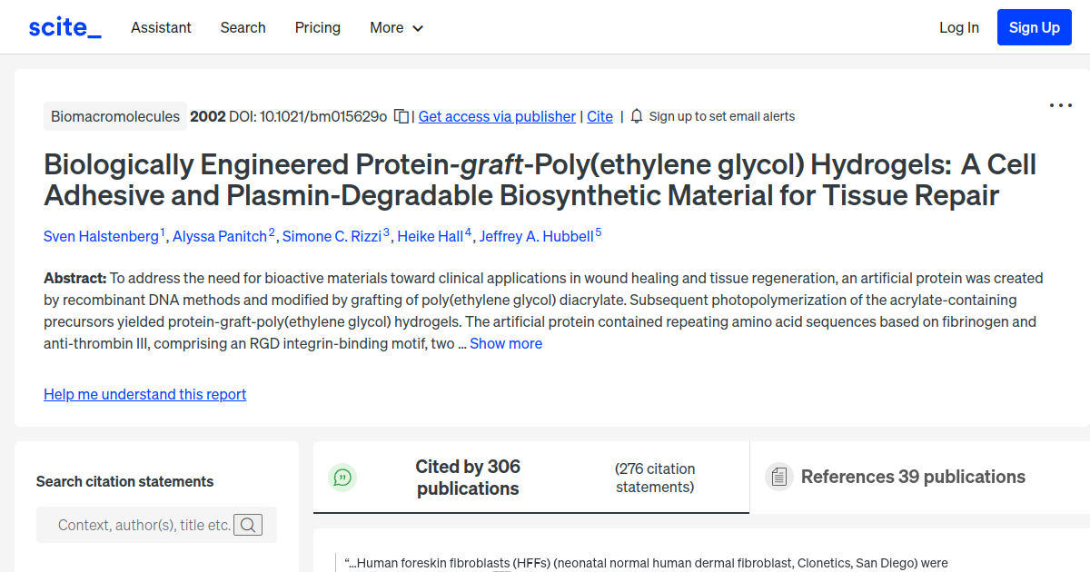 Biologically Engineered Protein -graft -Poly(ethylene glycol) Hydrogels ...