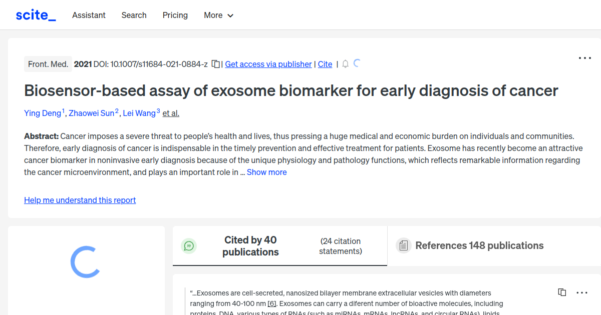 Biosensor-based assay of exosome biomarker for early diagnosis of ...