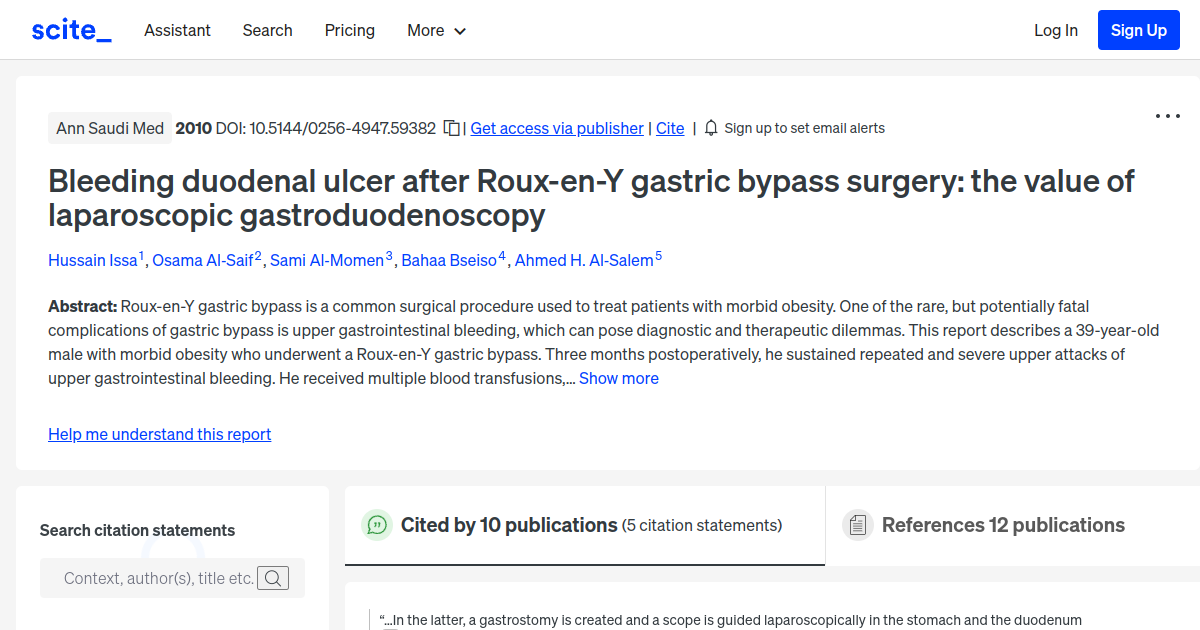 Bleeding duodenal ulcer after Roux-en-Y gastric bypass surgery: the ...