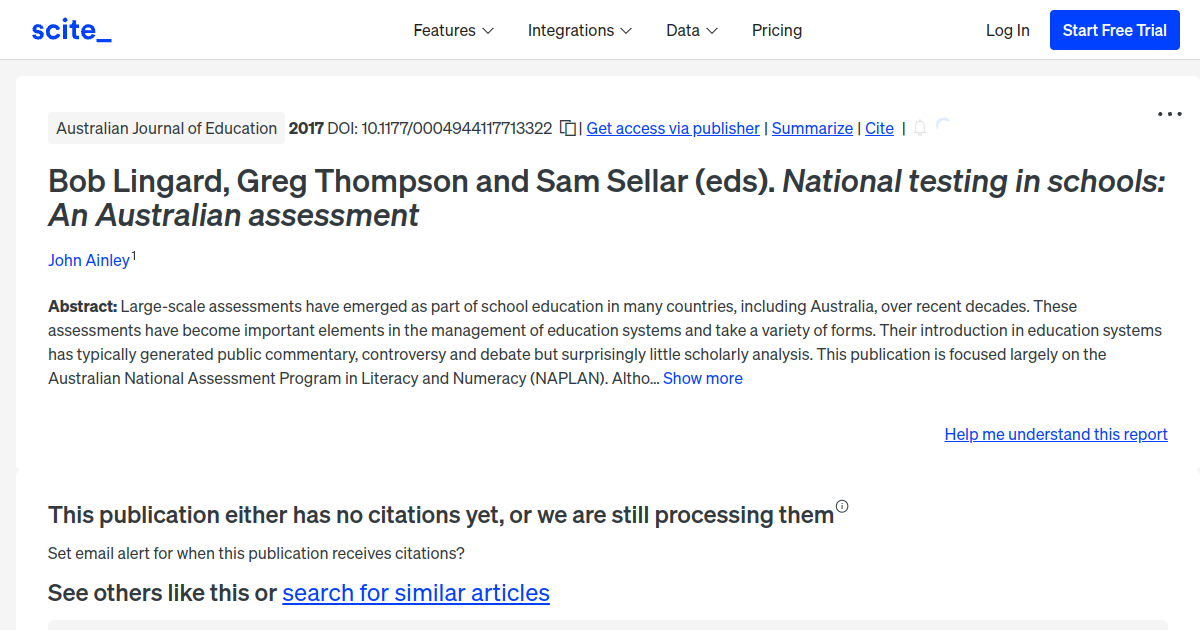 Bob Lingard, Greg Thompson and Sam Sellar (eds). National testing in ...