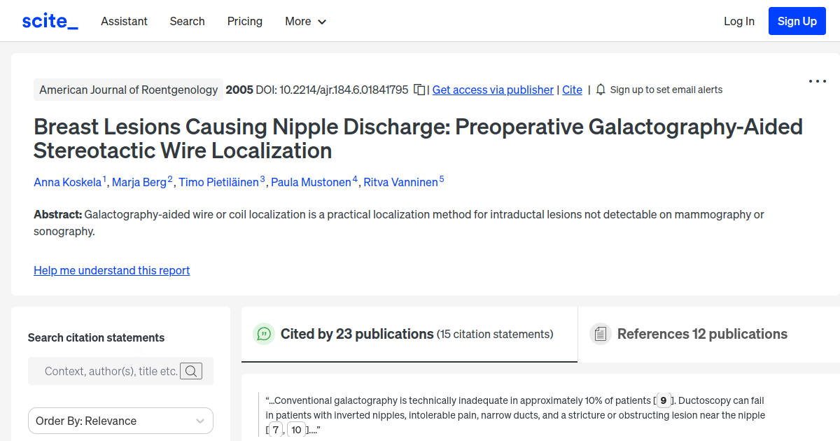 Breast Lesions Causing Nipple Discharge: Preoperative Galactography ...