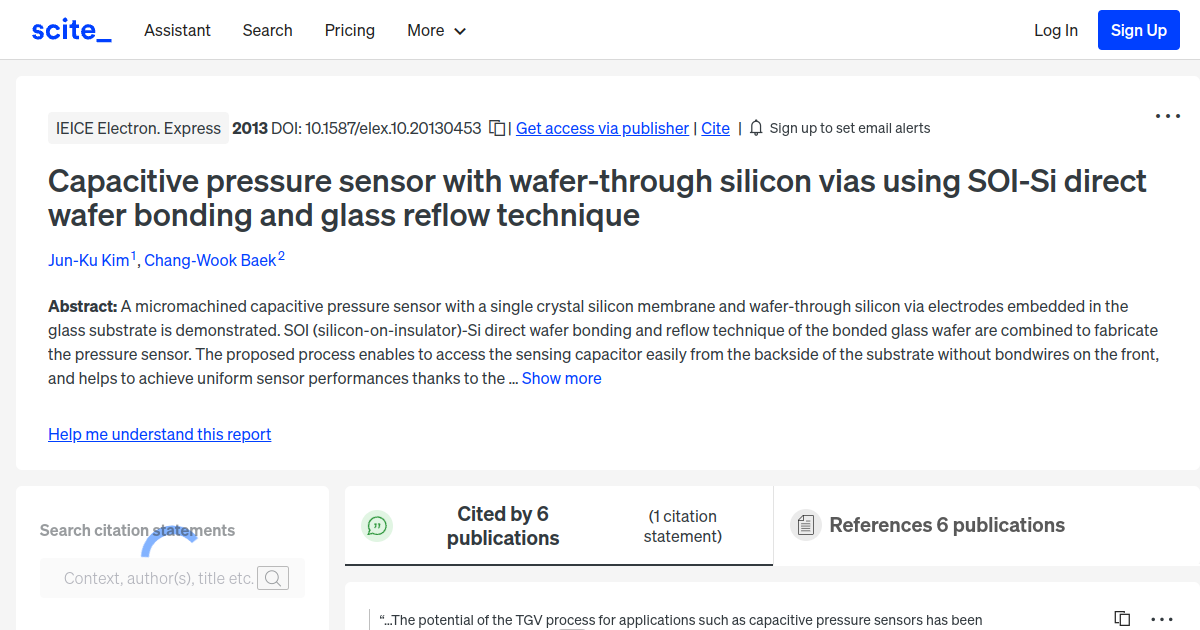 Capacitive pressure sensor with wafer-through silicon vias using SOI-Si ...