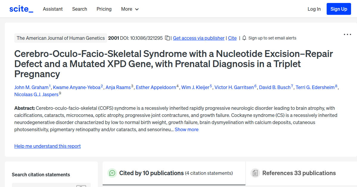 Cerebro-Oculo-Facio-Skeletal Syndrome with a Nucleotide Excision–Repair ...