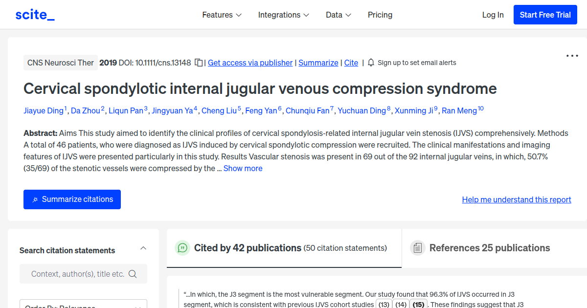 Cervical spondylotic internal jugular venous compression syndrome