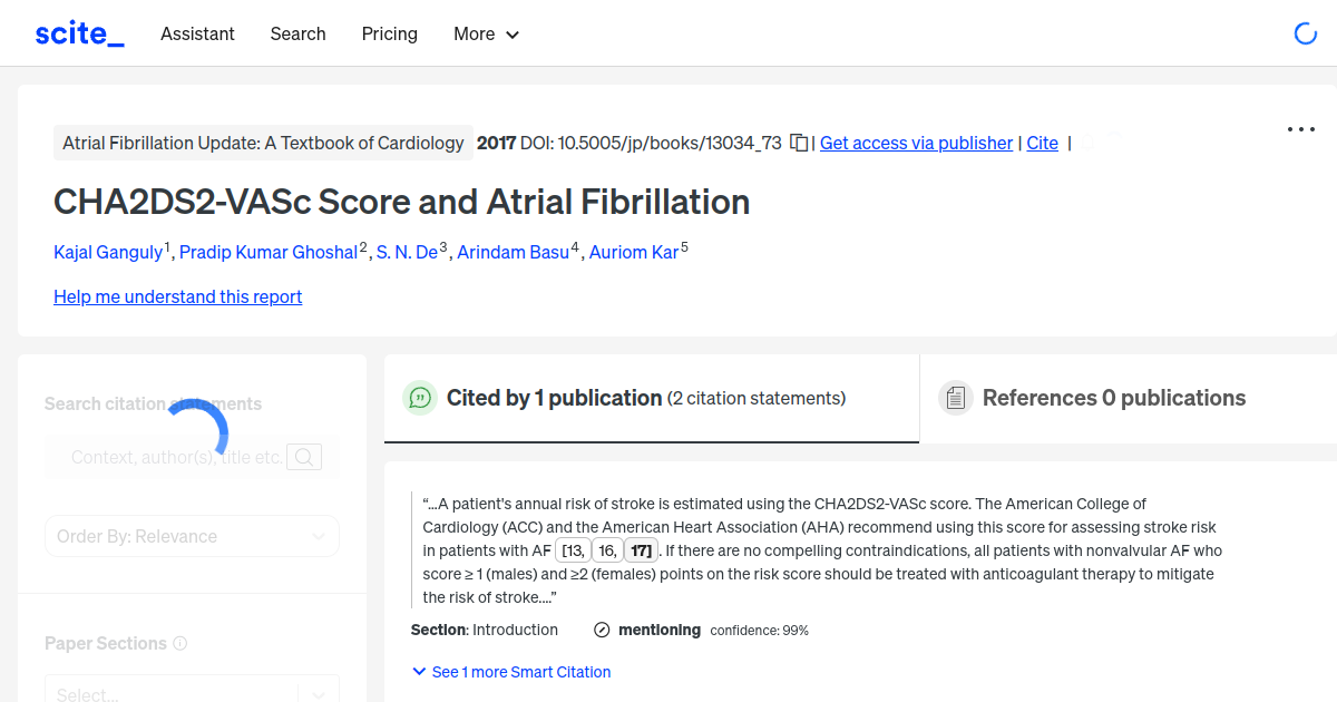 CHA2DS2-VASc Score and Atrial Fibrillation - [scite report]