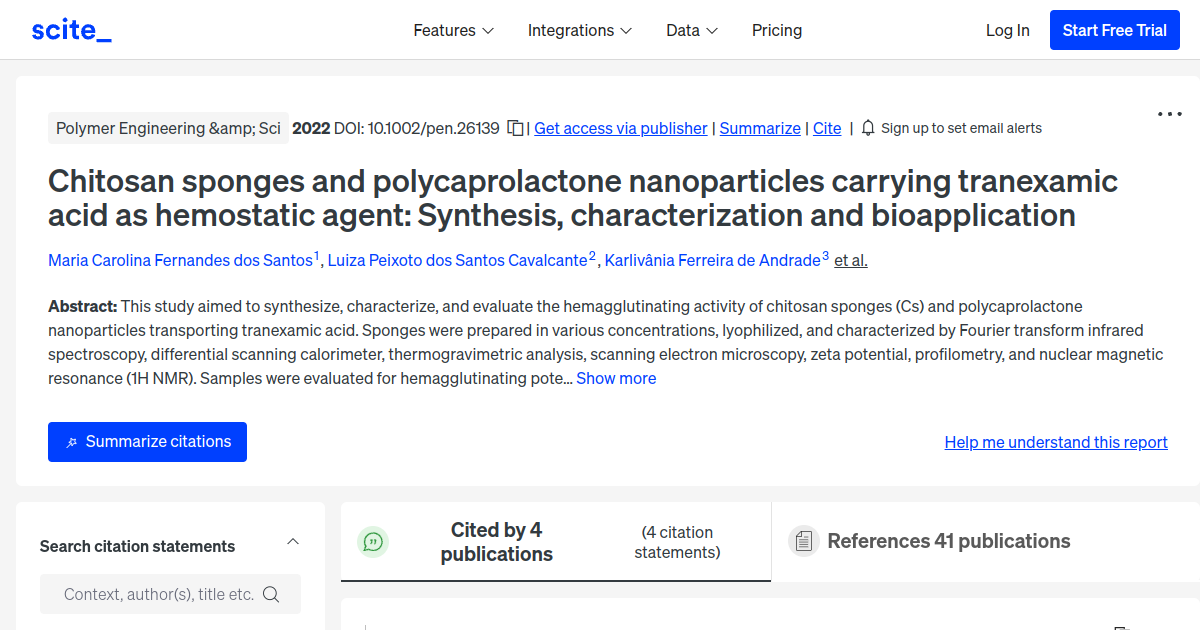 Chitosan sponges and polycaprolactone nanoparticles carrying tranexamic ...