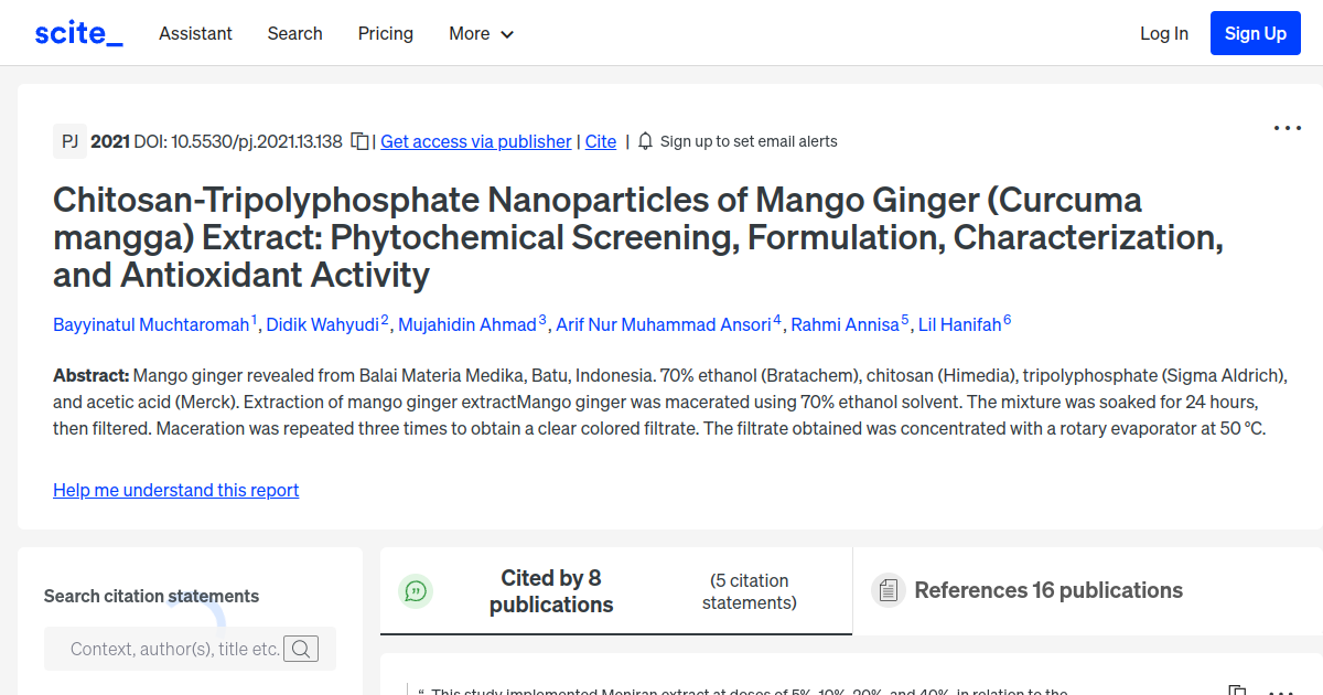 [citation report] Chitosan-Tripolyphosphate Nanoparticles of Mango ...