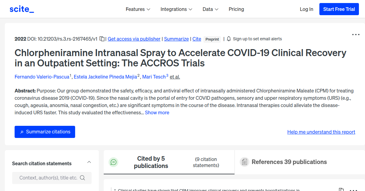 Chlorpheniramine Intranasal Spray to Accelerate COVID-19 Clinical ...