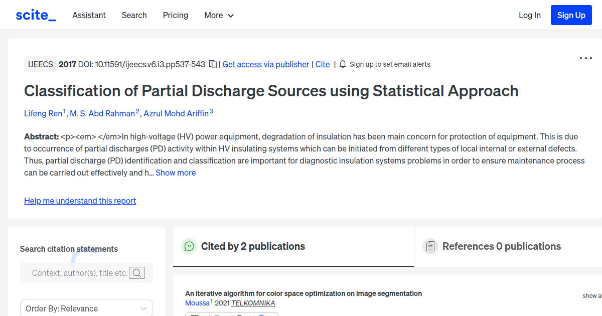 Classification of Partial Discharge Sources using Statistical Approach ...